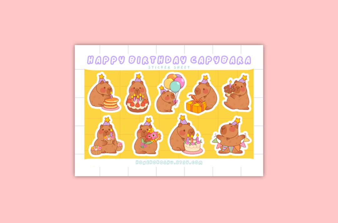 Happy Birthday Capybara Sticker Sheet Capybaras Birthdays Celebrate ...