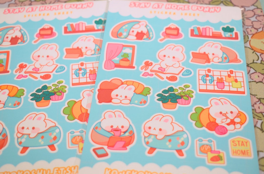 Stay at Home Bunny Sticker Sheet Bunnies Rabbits Homebody Cute, Kawaii ...