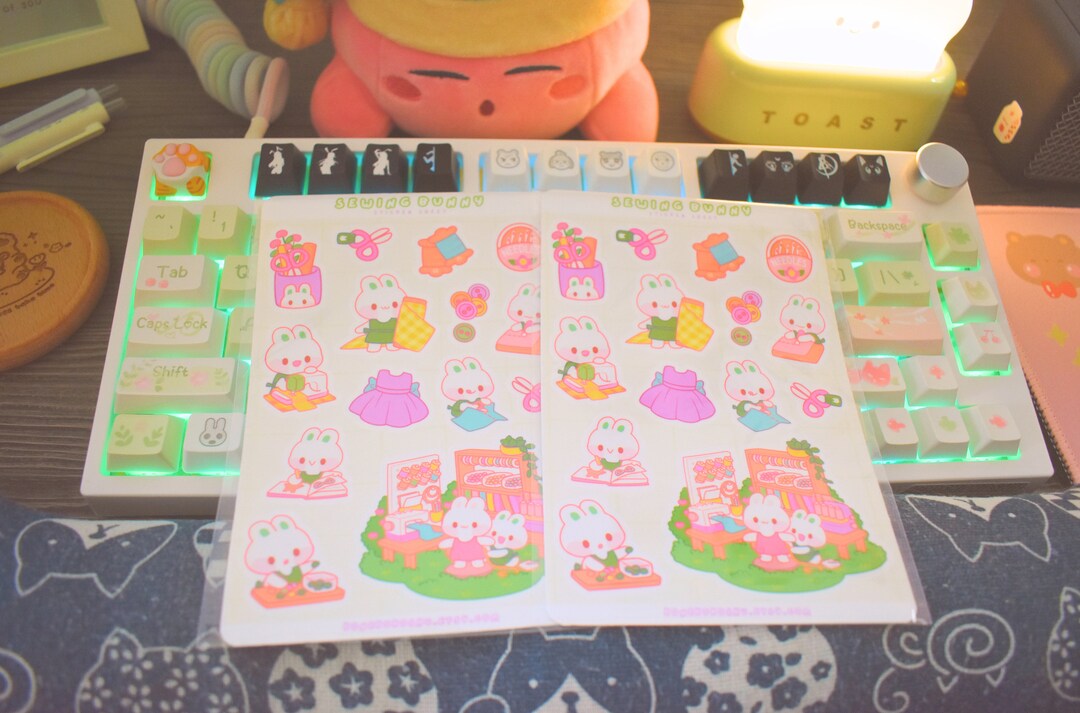 Sewing Bunny Sticker Sheet Cozy Crafting Bunnies Cute, Kawaii Trendy ...