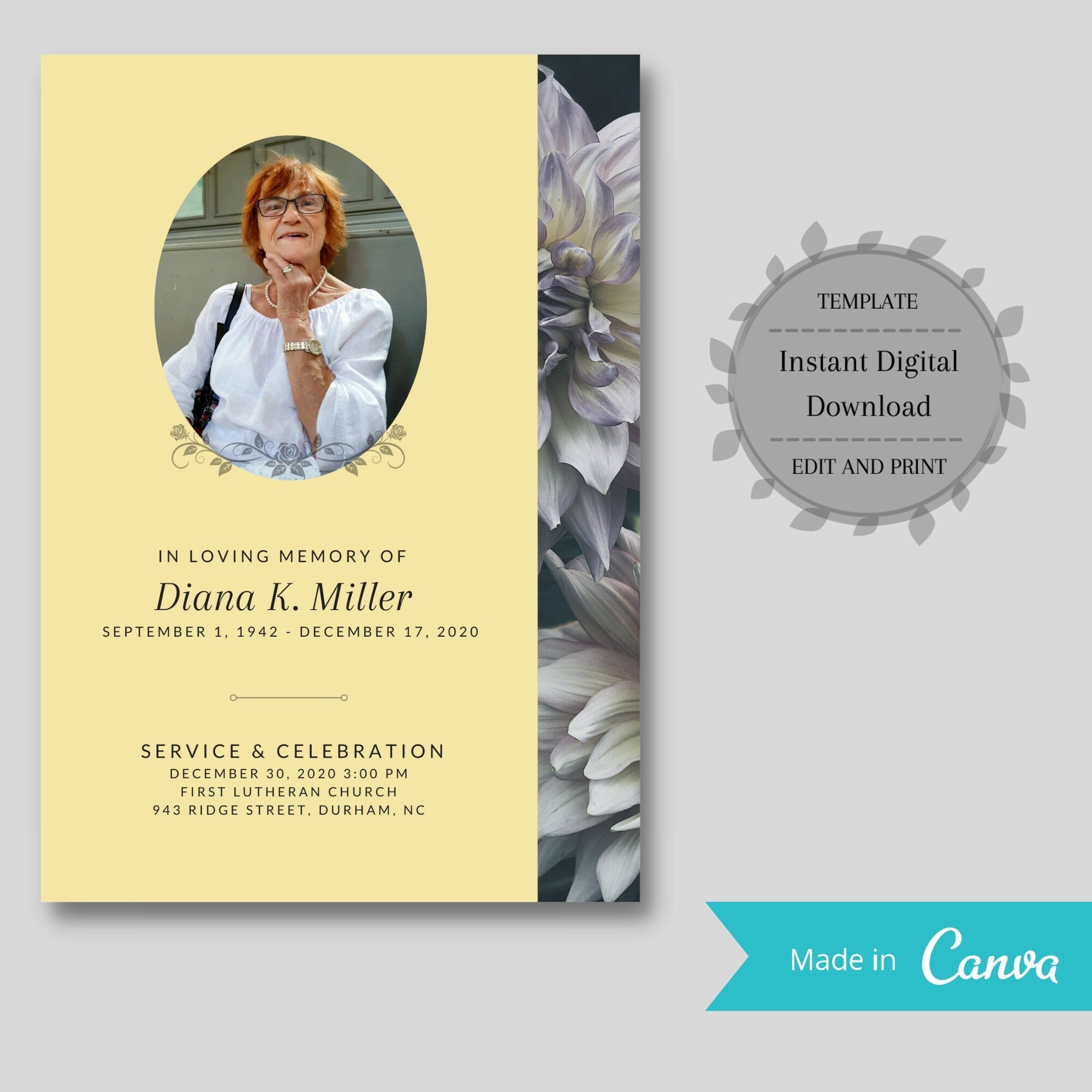 Yellow Funeral Program Template Elegant Funeral Pamphlet - Etsy UK