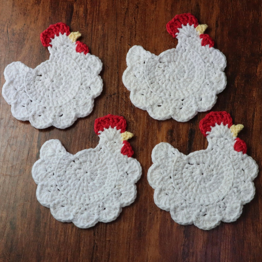 Crochet Chicken Coasters - Set of 4 - Etsy