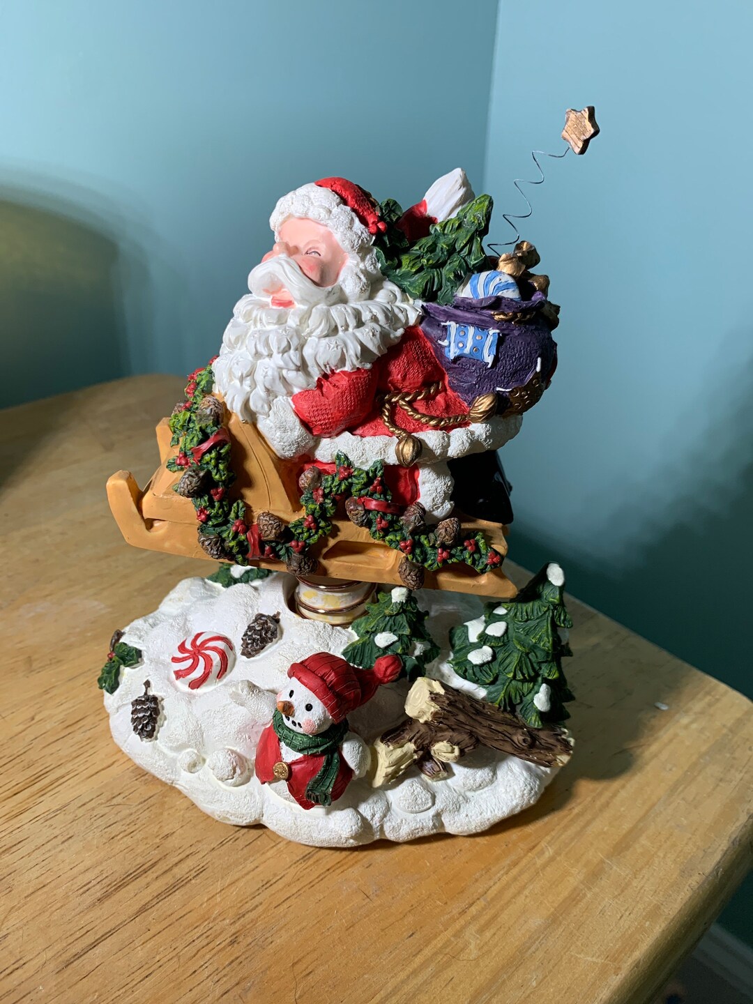 Christmas Bobbing Head Santa on Sled With Gifts and Snowman Vintage ...