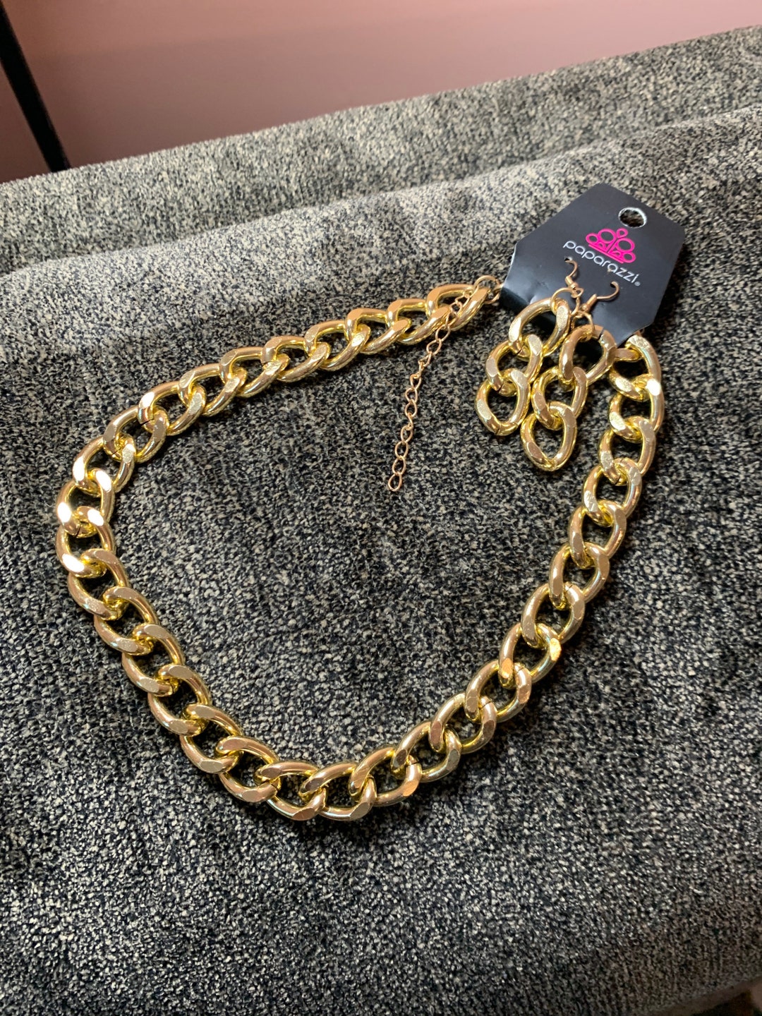 Paparazzi Gold Jewelry Set Chunky Gold Chain Necklace and Earring Set ...