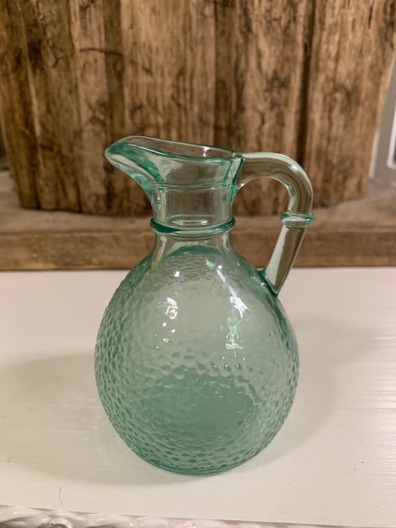 Small Vintage Heavy Clear Green Glass Pitcher With Handle in - Etsy
