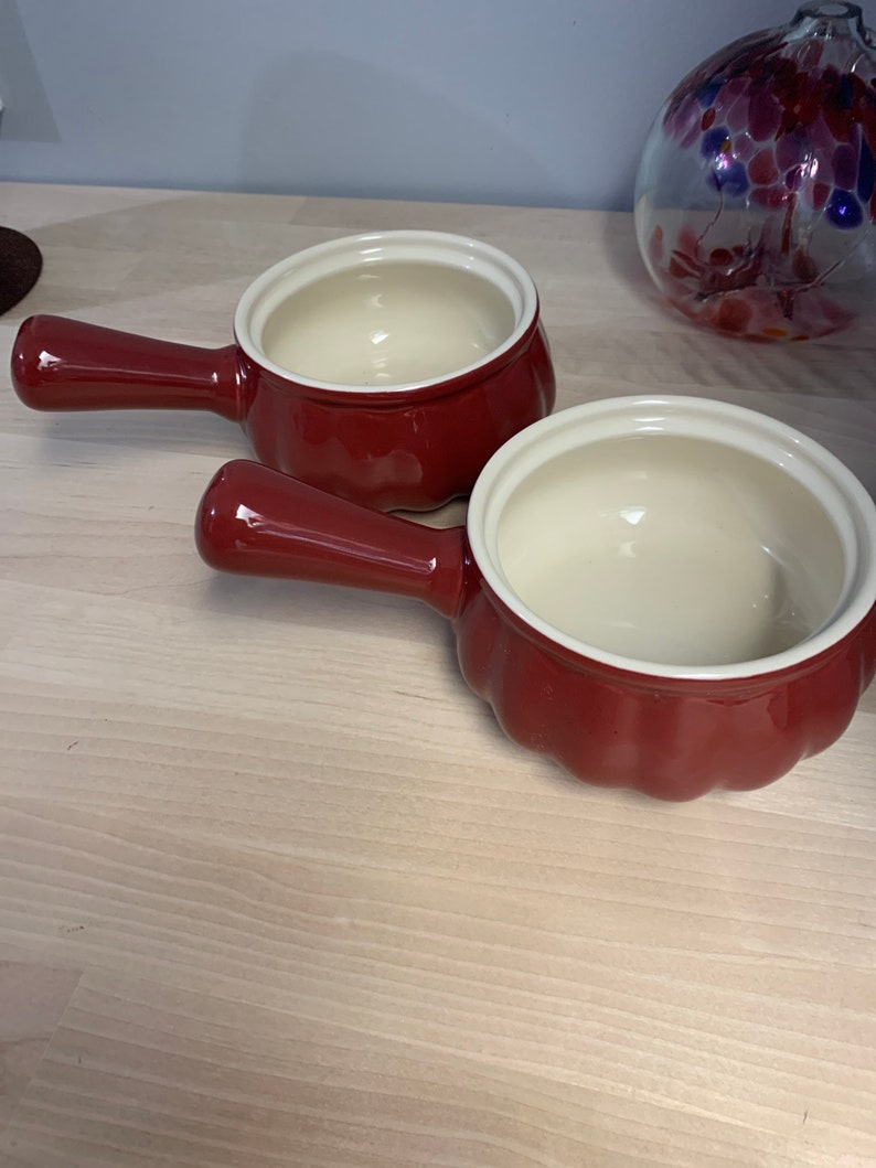 Ceramic Crock Bowls Vintage Set of Two Maroon and Beige Crock Soup ...