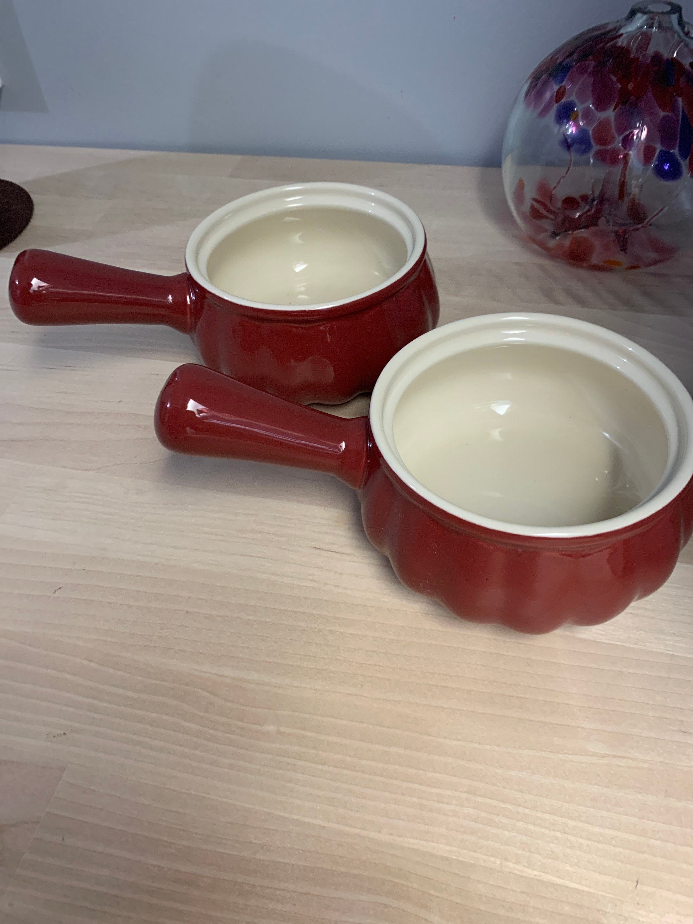 Ceramic Crock Bowls Vintage Set of Two Maroon and Beige Crock Soup ...