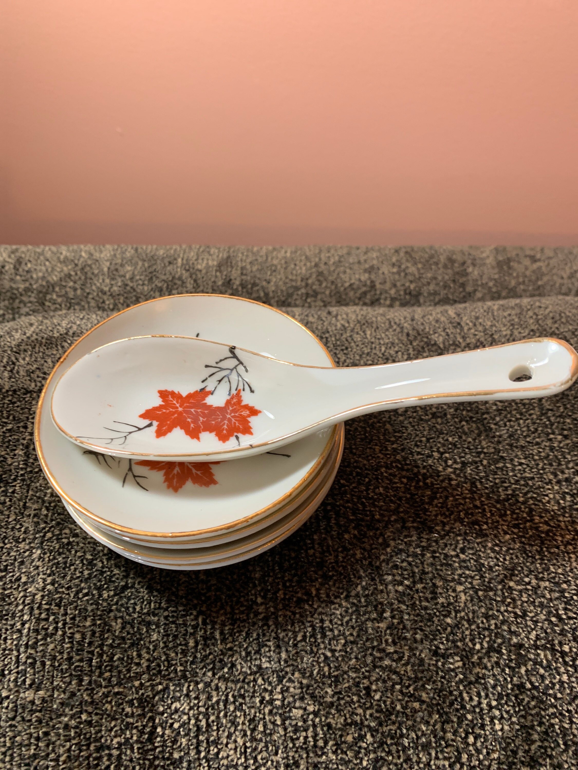 Small Japanese Maple Leaf Plates Set of 4 With Matching Spoon - Etsy