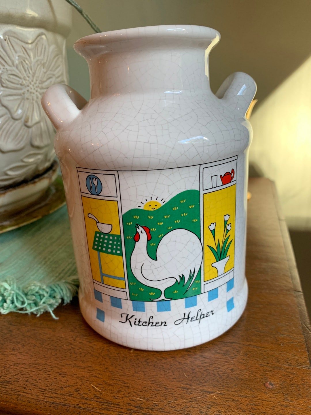Ceramic kitchen Helper Vintage Utensil Holder Jar With Small Handles in ...