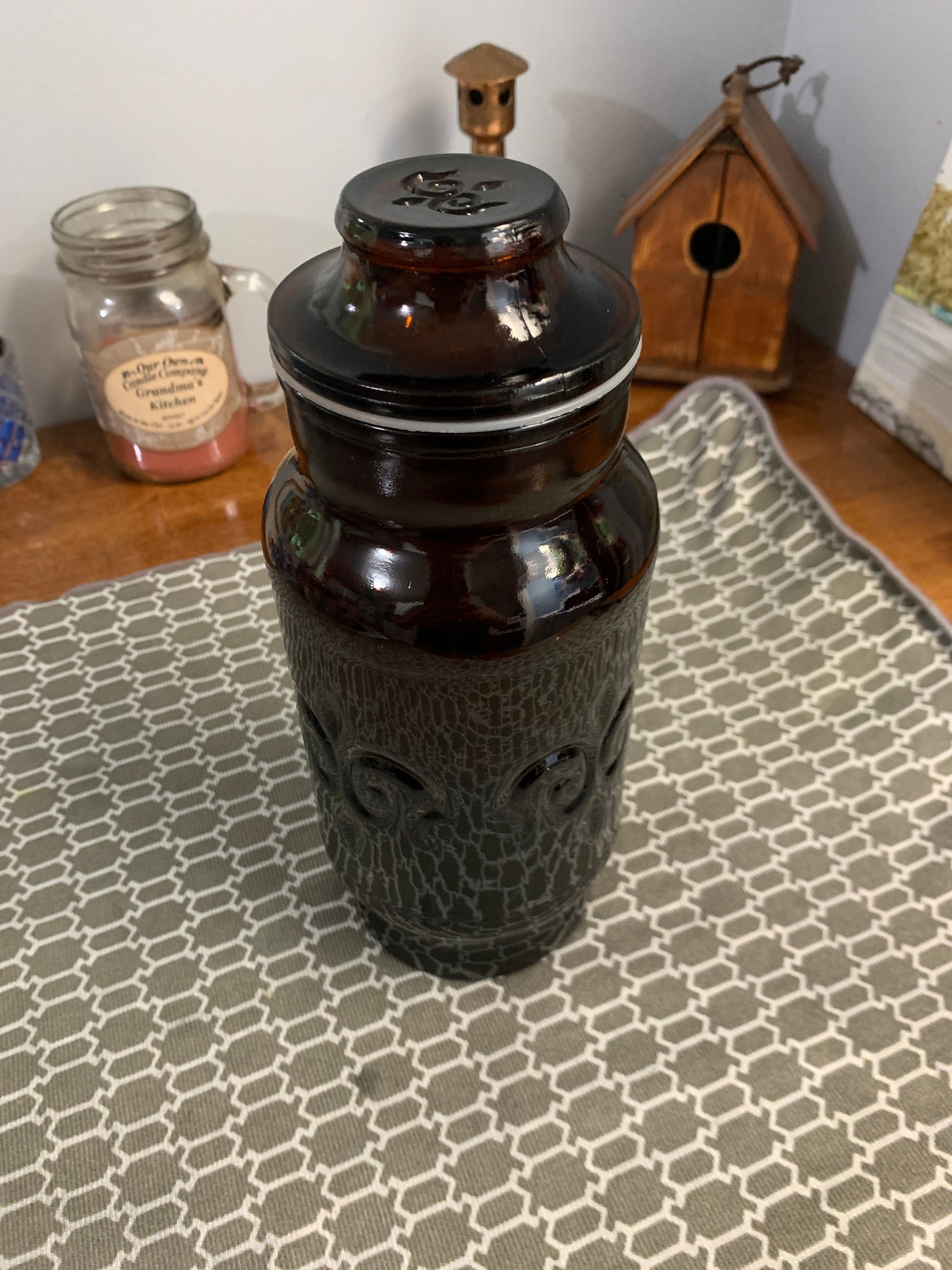 Tall Clear Brown Canister- Vintage Brown Glass Canister With Suction ...