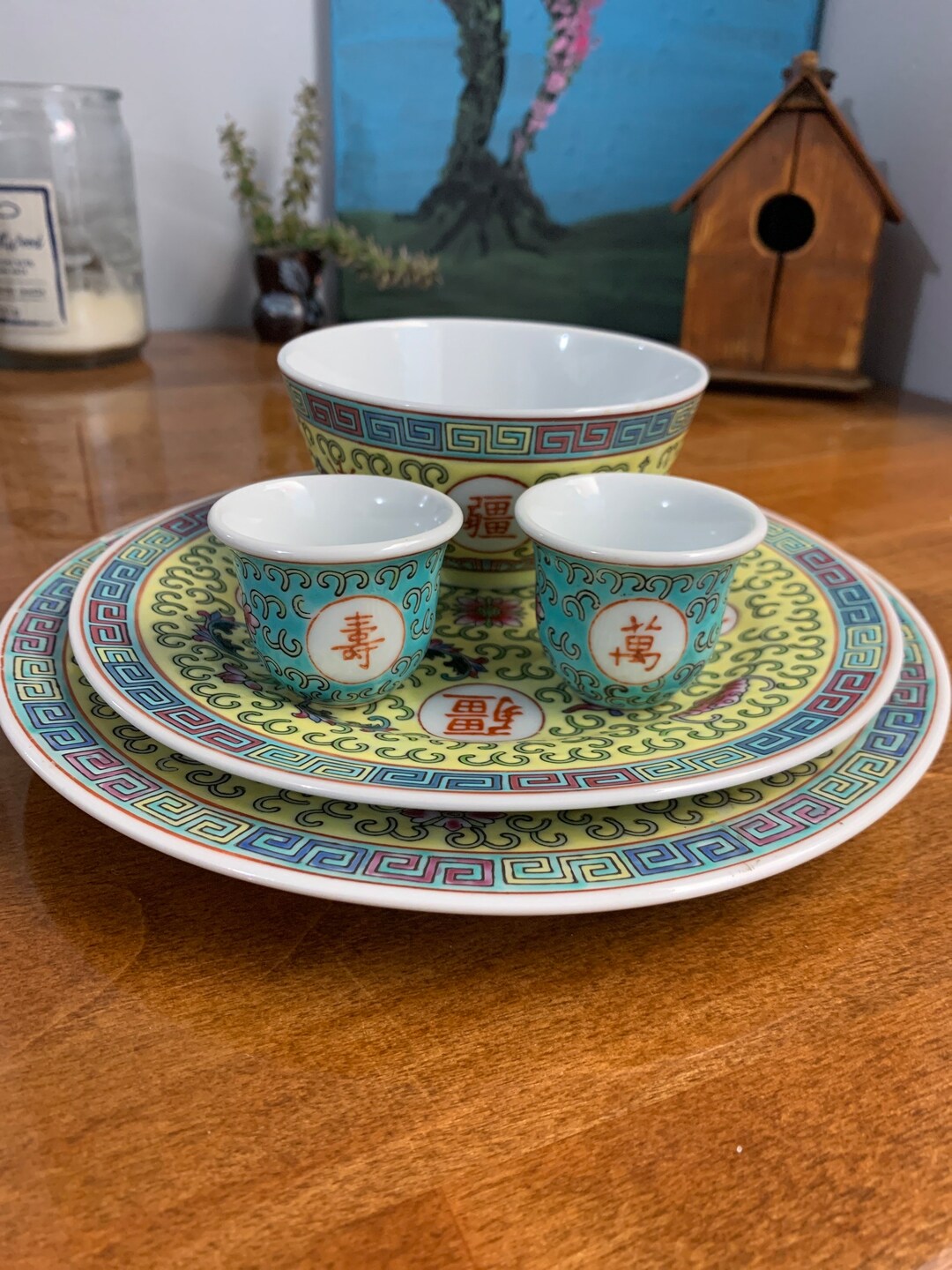 Vintage Chinese Dishes Ceramic Hand Painted Set of 5 Dishes in ...