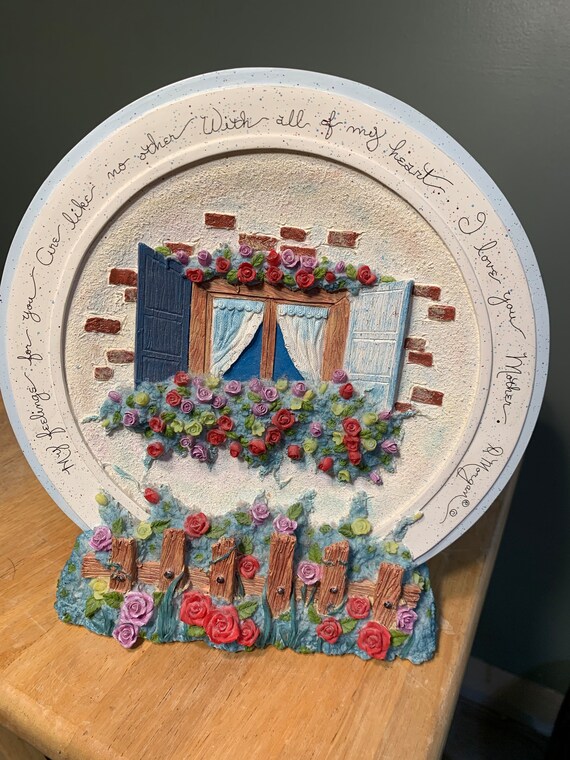 Artist D Morgan Plate Figurine With Roses and Window Vintage - Etsy