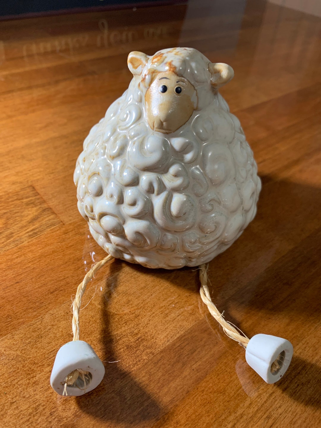 Dangle Leg Sheep Figurine Small Ceramic Chubby Curly Hair Sheep With ...