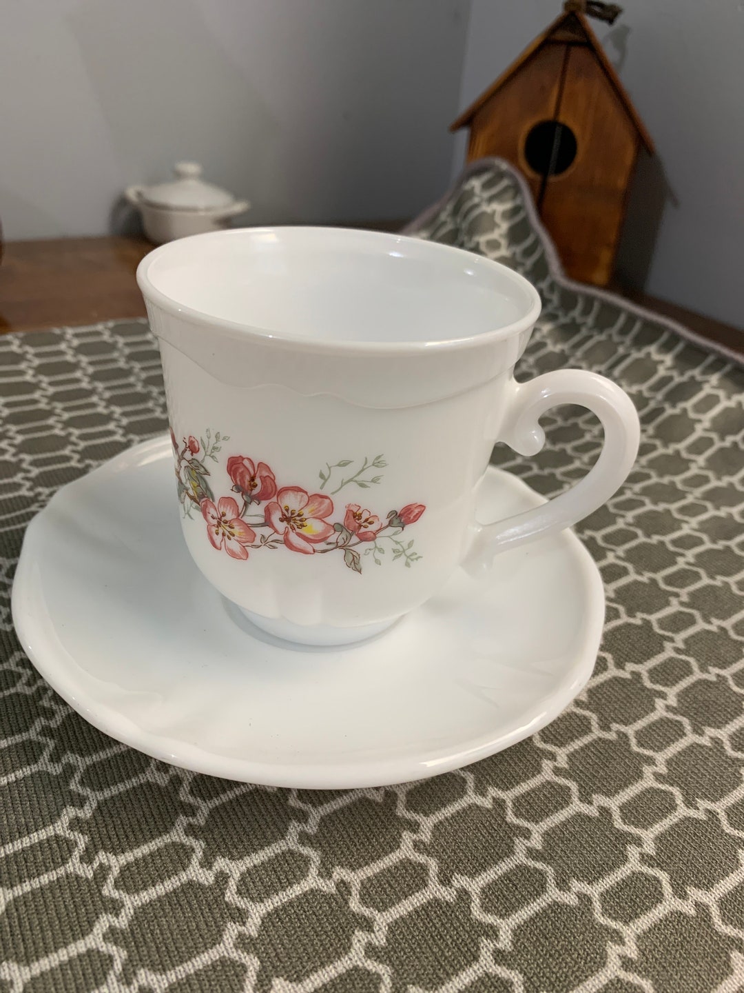 Arcopal France Teacup and Saucer- Vintage Milk Glass Teacup With Plate ...