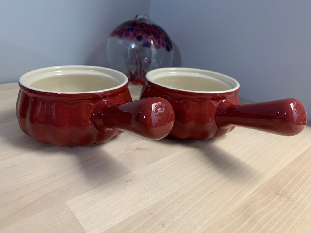 Ceramic Crock Bowls- Vintage Set of Two Maroon and Beige Crock Soup ...