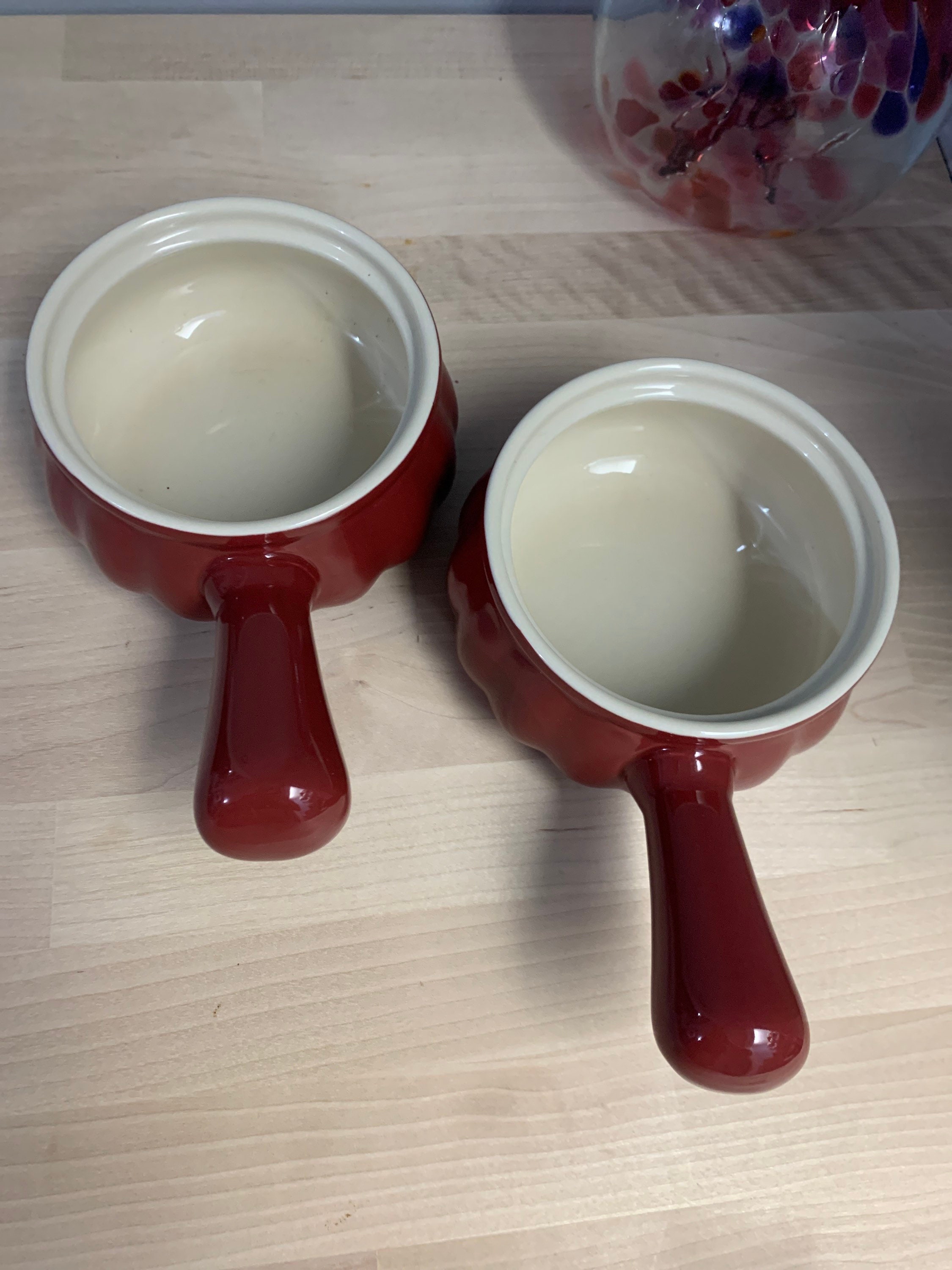 Ceramic Crock Bowls Vintage Set of Two Maroon and Beige Crock Soup ...