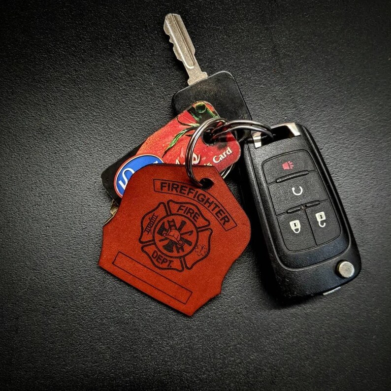 Custom Leather Firefighter Helmet Shield Keychain. - Etsy