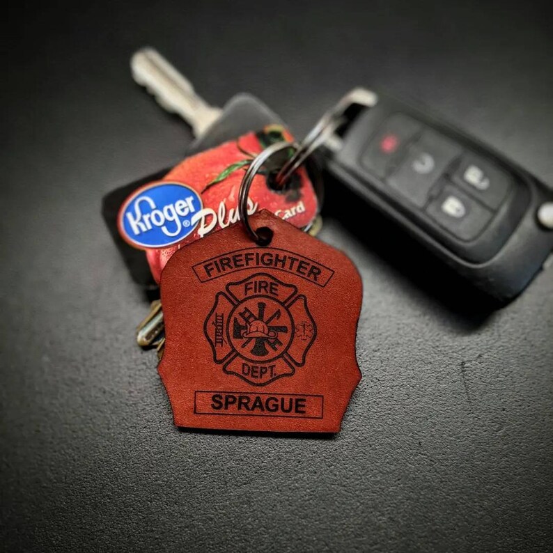 Custom Leather Firefighter Helmet Shield Keychain. - Etsy