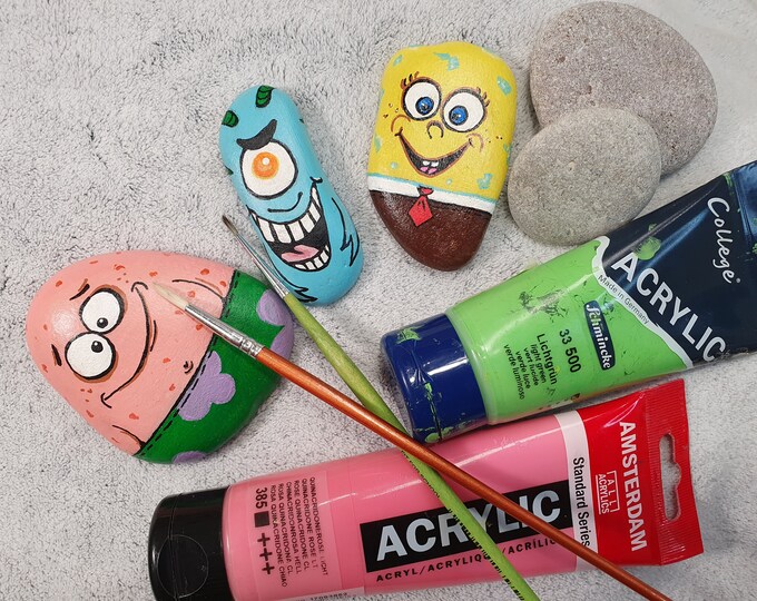 Hand Painted Rocks spongebob & Company Bundle/set of 3/OOAK - Etsy