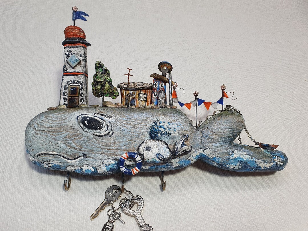 Driftwood Key Hanger mother-whale/ Sculpture for Wall / Hand Made / Key ...