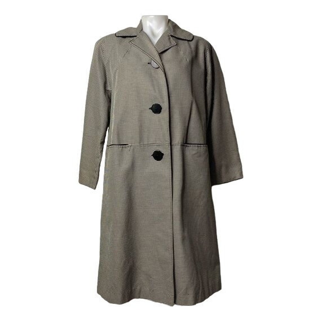 Vintage Canadian Maid Gray Plaid Overcoat Jacket Button Trench Nylon ...