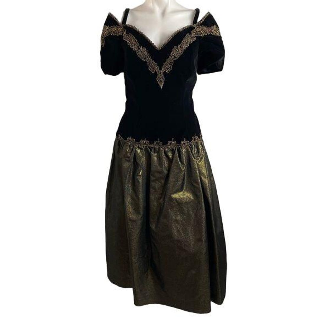 Vintage Cachet Bari Protas Prom Dress Black Velvet Gold Shimmery ...