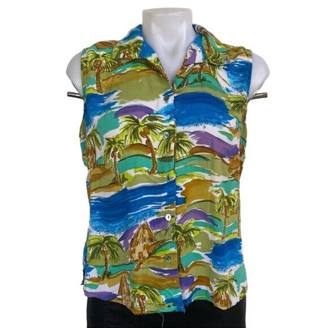 Notations Petite Vintage Island Style Button Down Tank Top Shirt Size S ...