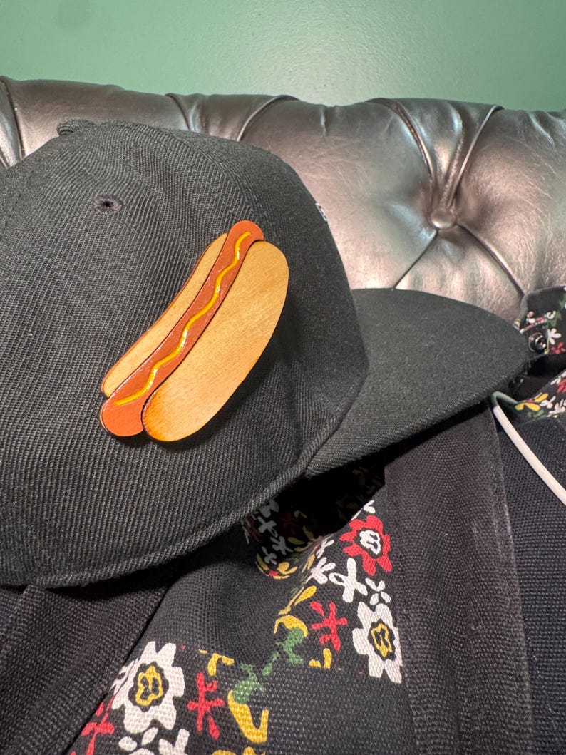 Handmade Wooden Hot Dog Pin - Laser Cut & Hand Painted Quirky Accessory ...