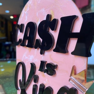Acrylic Table Top cash is King Sign With Stand - Etsy