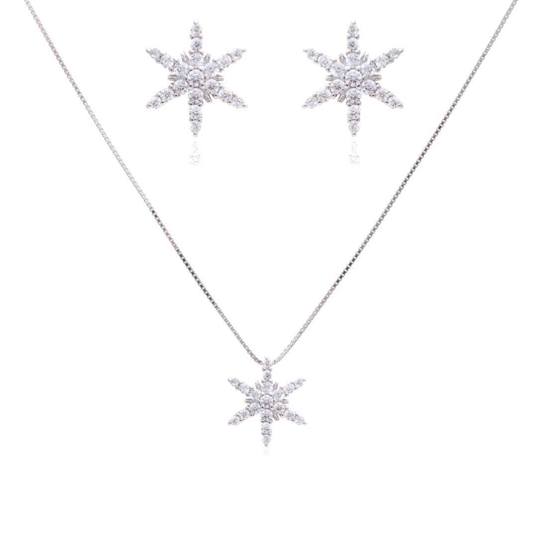 SET of CZ 6 Points Star Jewelry Collection Necklace and Pair of ...