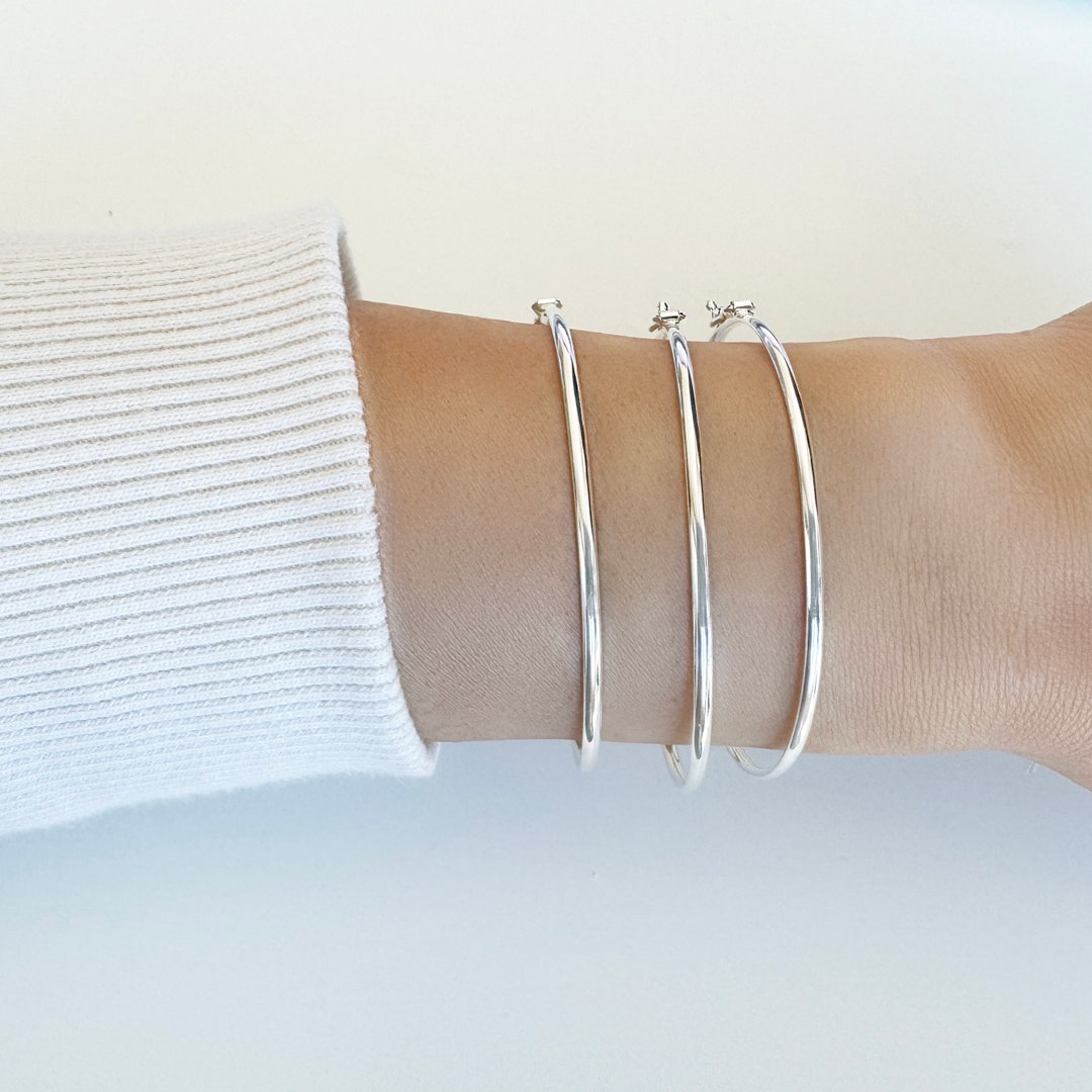 Timeless Silver Bracelet for Her • Gift for Girls • Classic Bangle Bracelet • Round Bangle ...