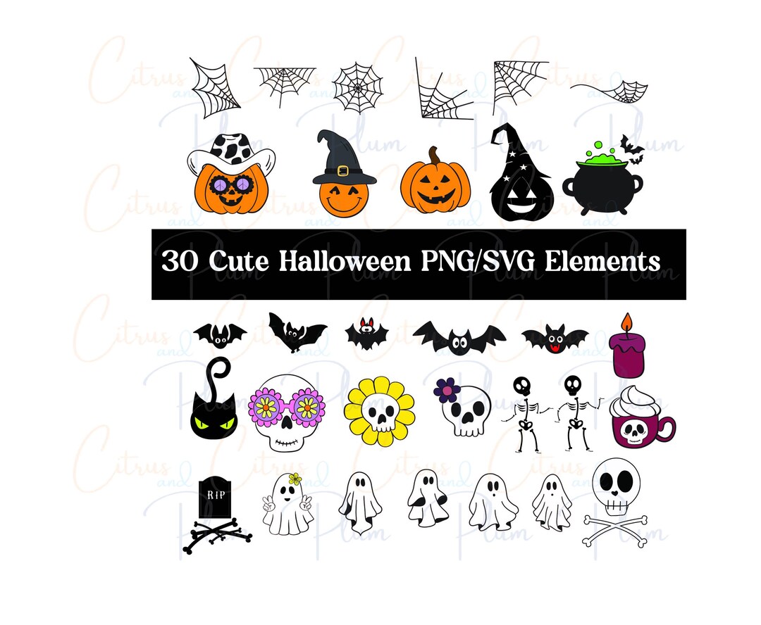 Halloween PNG Bundle: 30 Spooky Png/svg Design Elements for Crafts ...