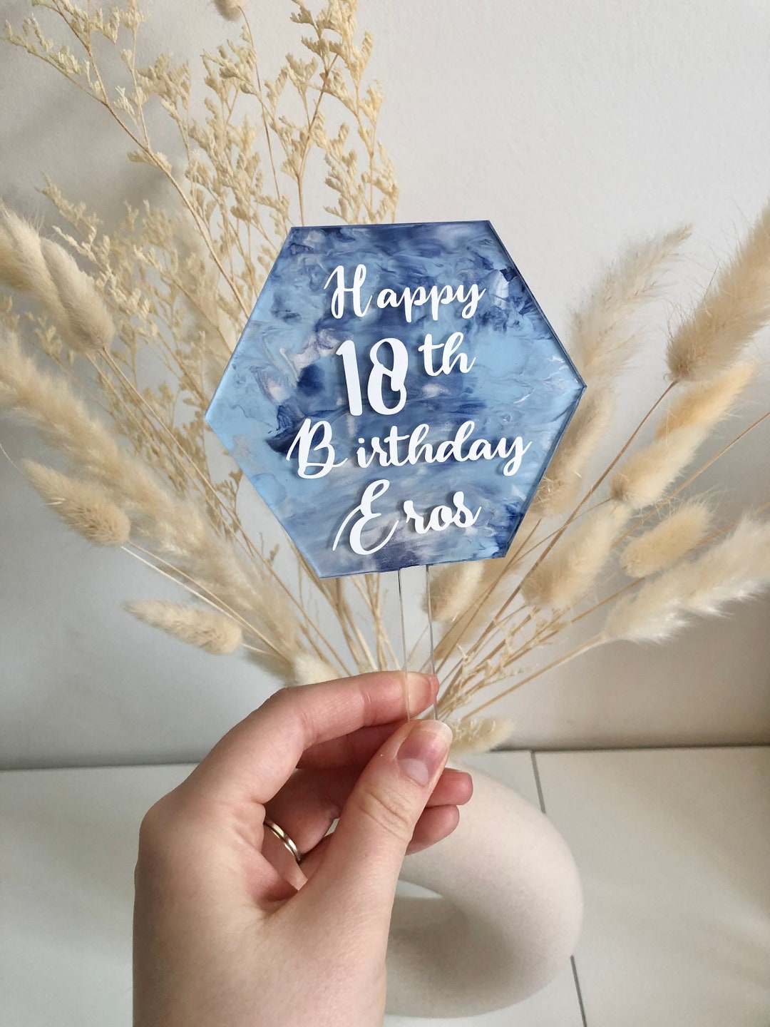 Personalised Hexagon Acrylic Cake Topper Custom Handpainted - Etsy
