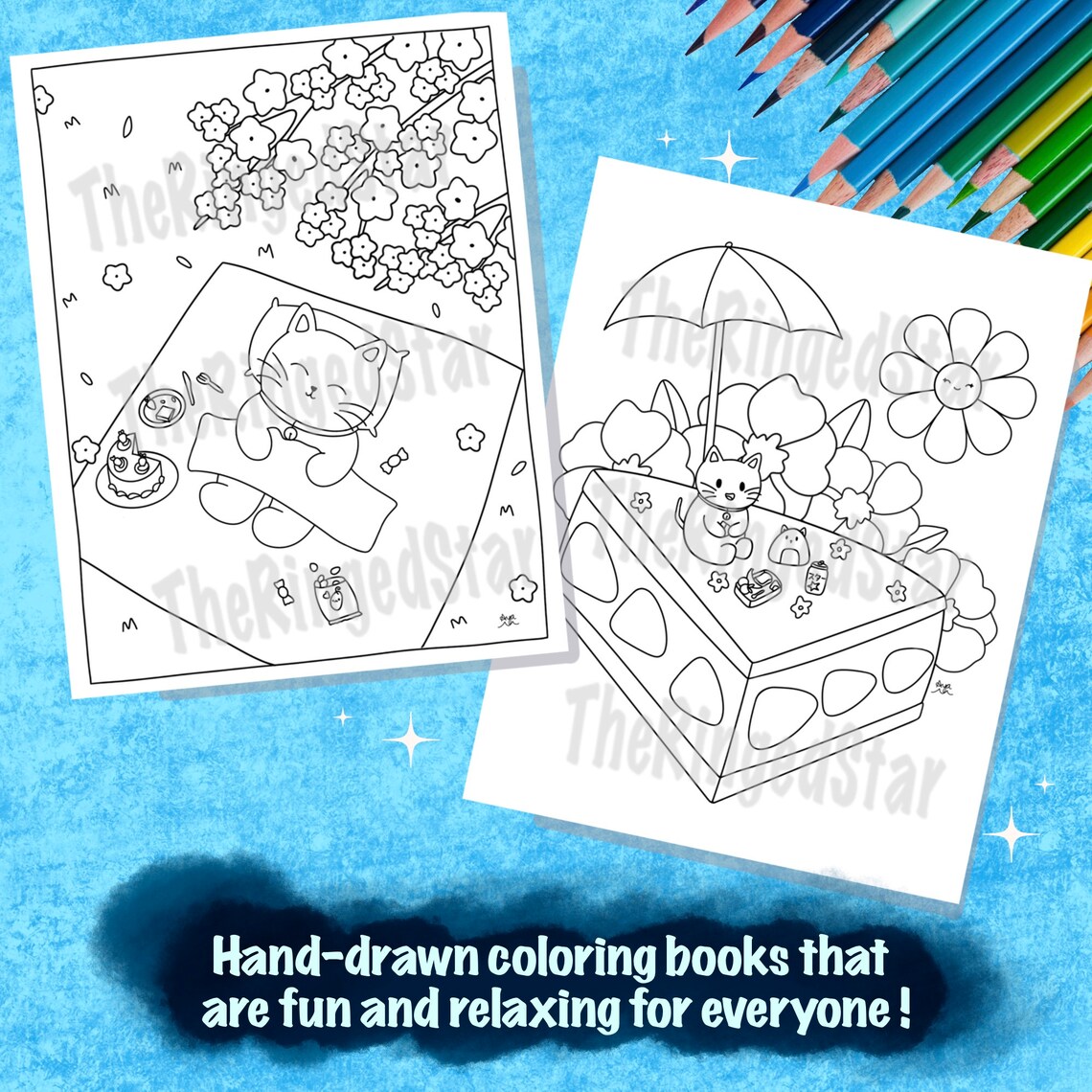 Snack Stop Part 2 | Kawaii Cat Printable Coloring Pages | Hand-drawn ...
