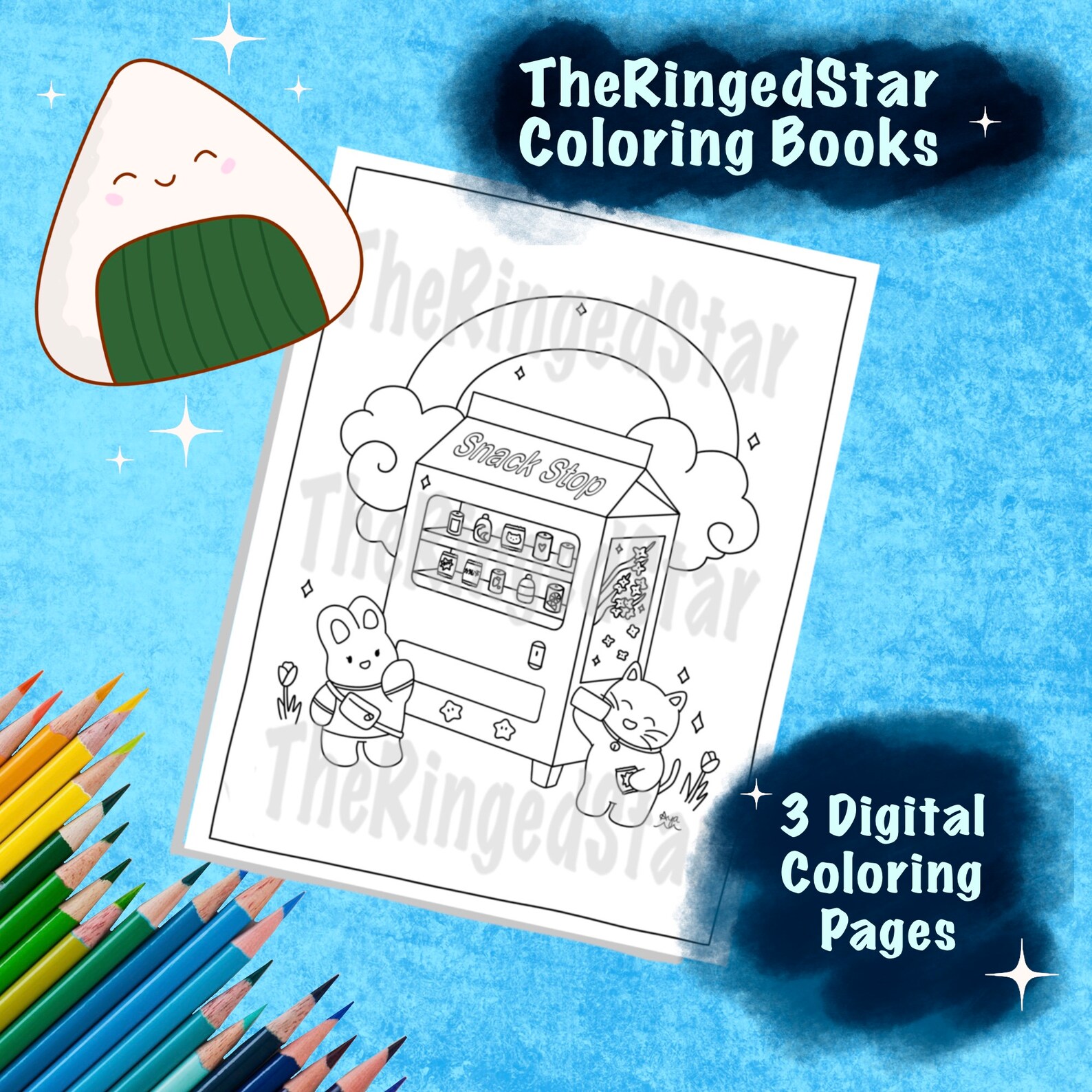 Snack Stop Part 2 | Kawaii Cat Printable Coloring Pages | Hand-drawn ...