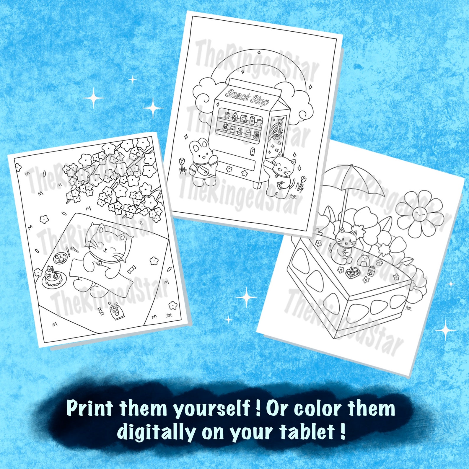 Snack Stop Part 2 | Kawaii Cat Printable Coloring Pages | Hand-drawn ...