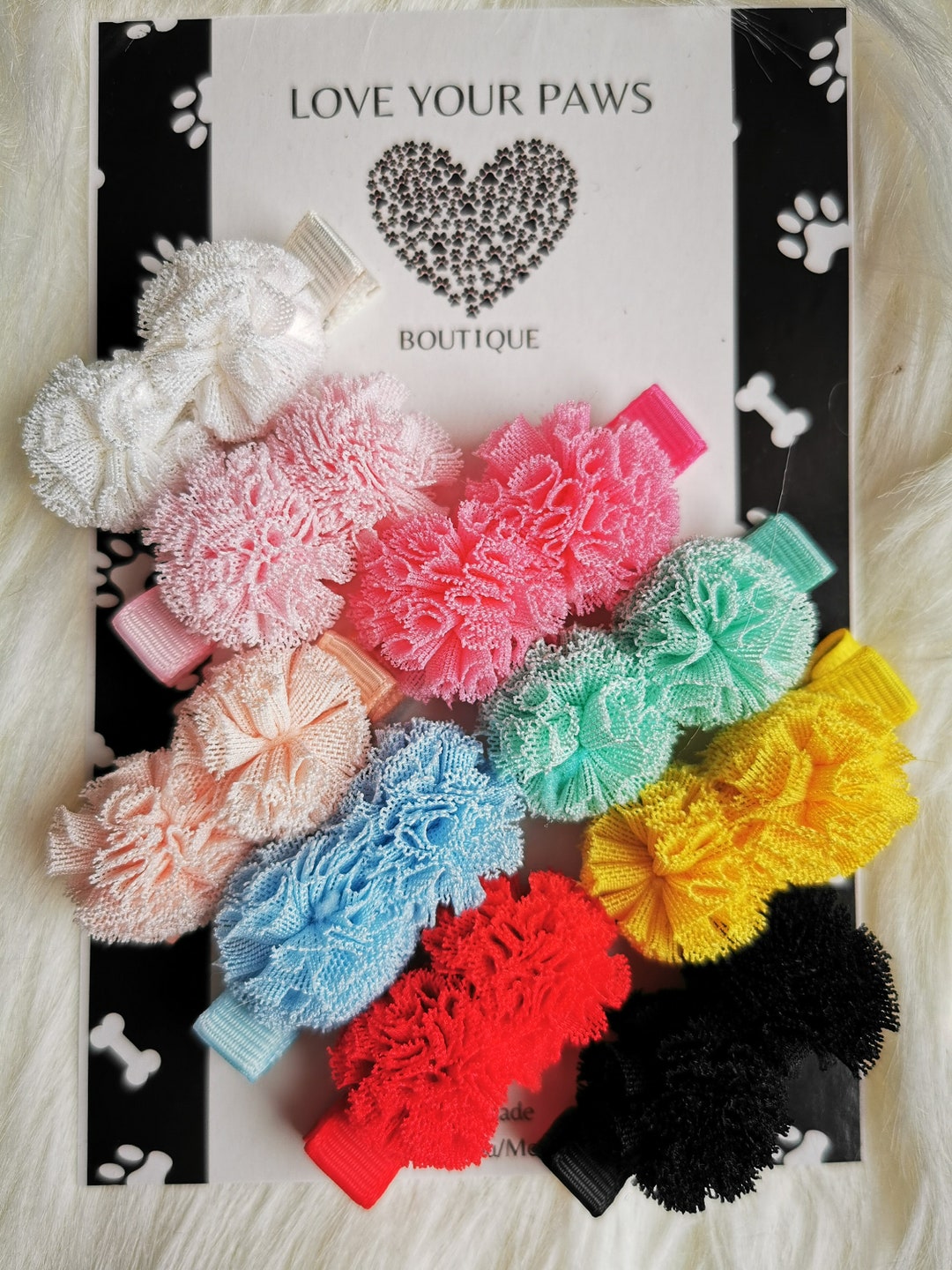 Pom Pom Dog Hair Clips Pet Dog Lace Hair Clip Bows Dog Hairpins Hair ...