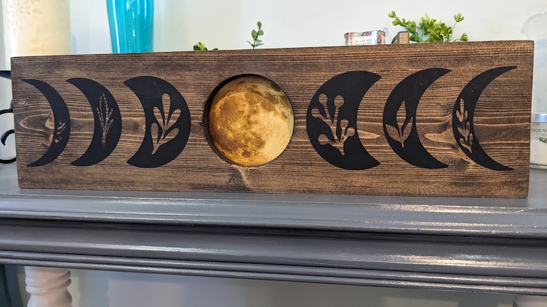 Moon Phase Sign | Wood| Real Moon Photo |flower | Home Decor - Etsy