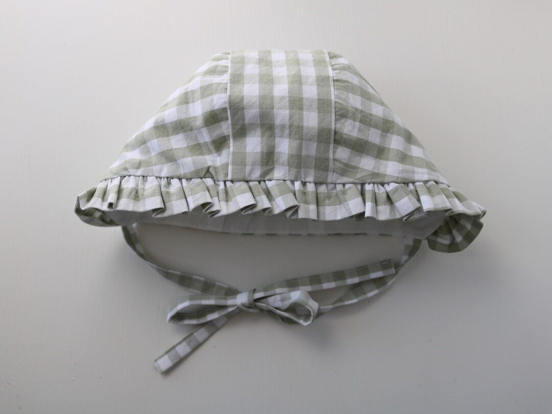 Gingham Bonnet, Ruffle Bonnet, Baby Girl Bonnet, Spring Bonnet, Baby ...