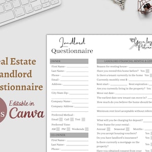 Landlord Home Rental Real Estate Questionnaire Application Sheet Form ...
