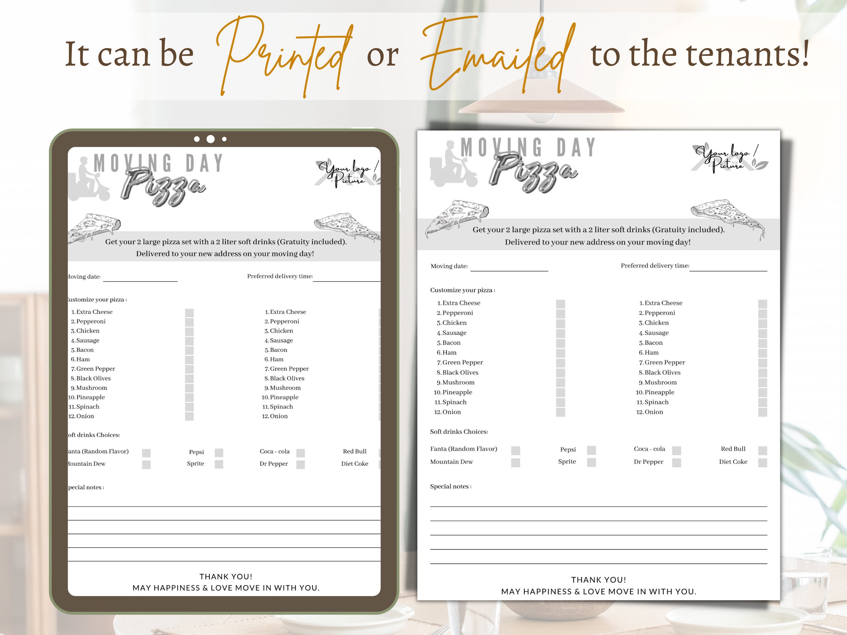 Pizza Personalized Party Order Form Closing Gift for Client, Real ...