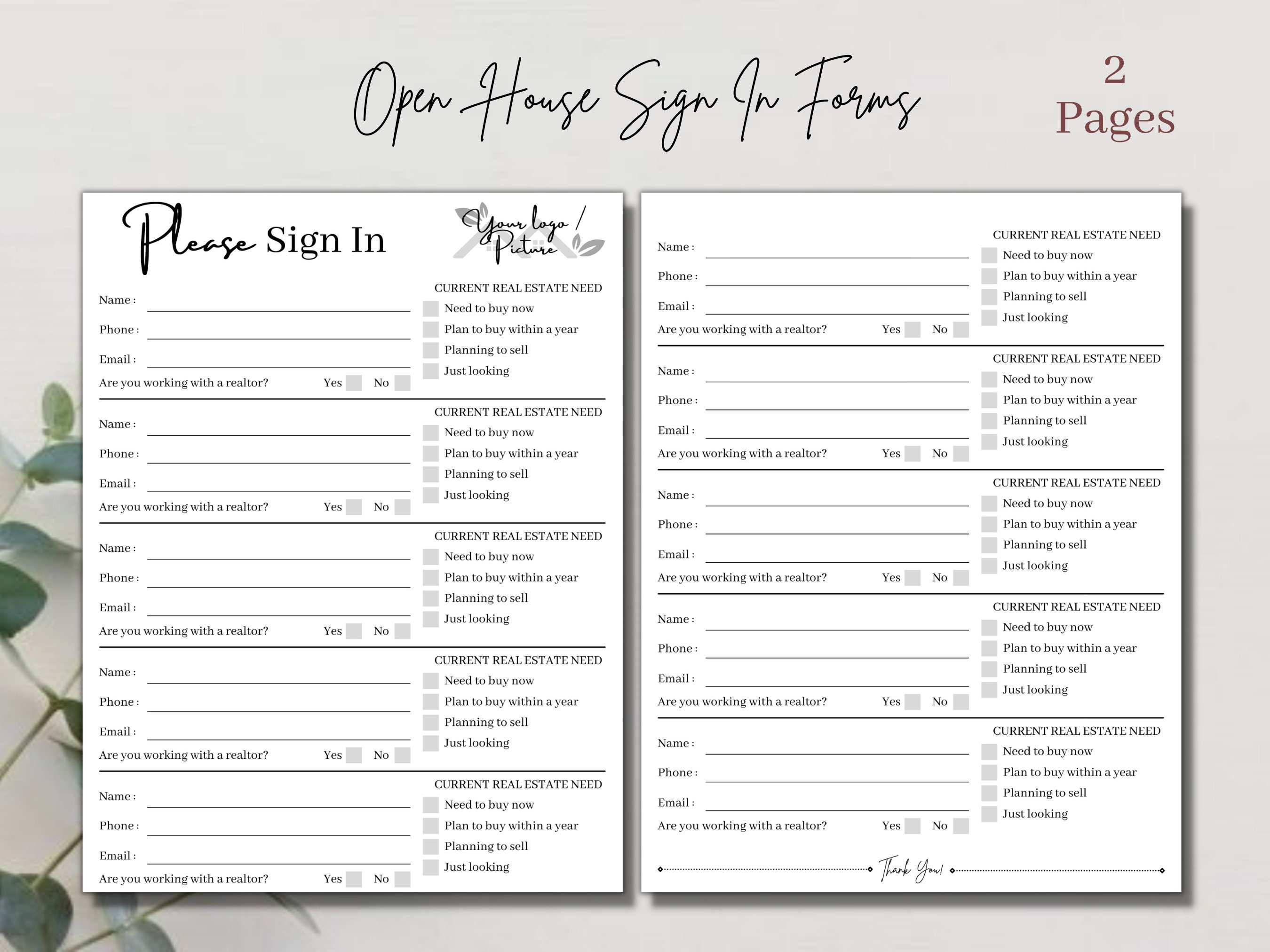 Realtor Open House Sign in Form Sheet, Real Estate Branding Marketing ...