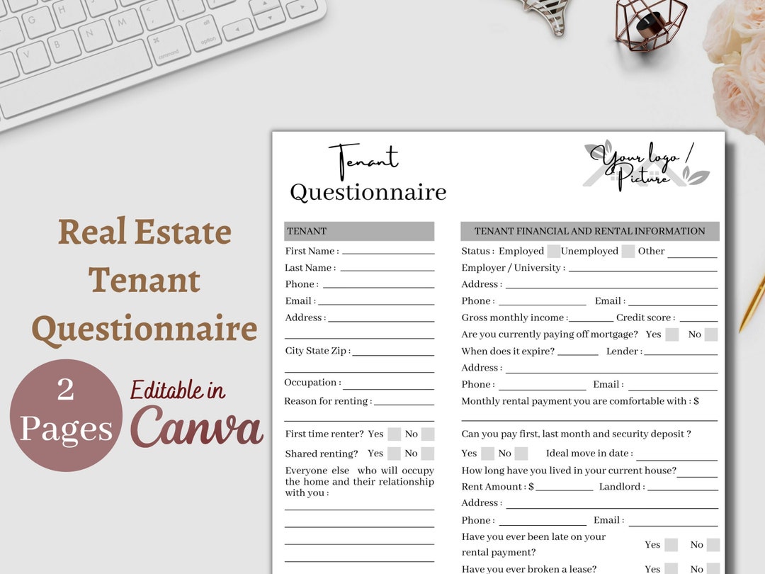 Tenant Rental Home Real Estate Questionnaire Application Sheet Forms ...