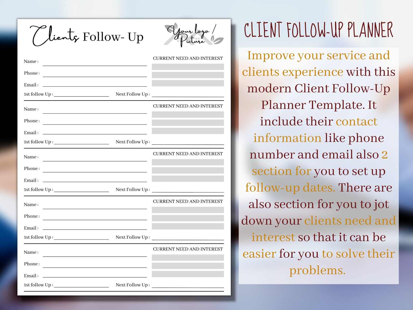 Customer Follow Up, Client Call Log Tracker Sheet Form, Business ...