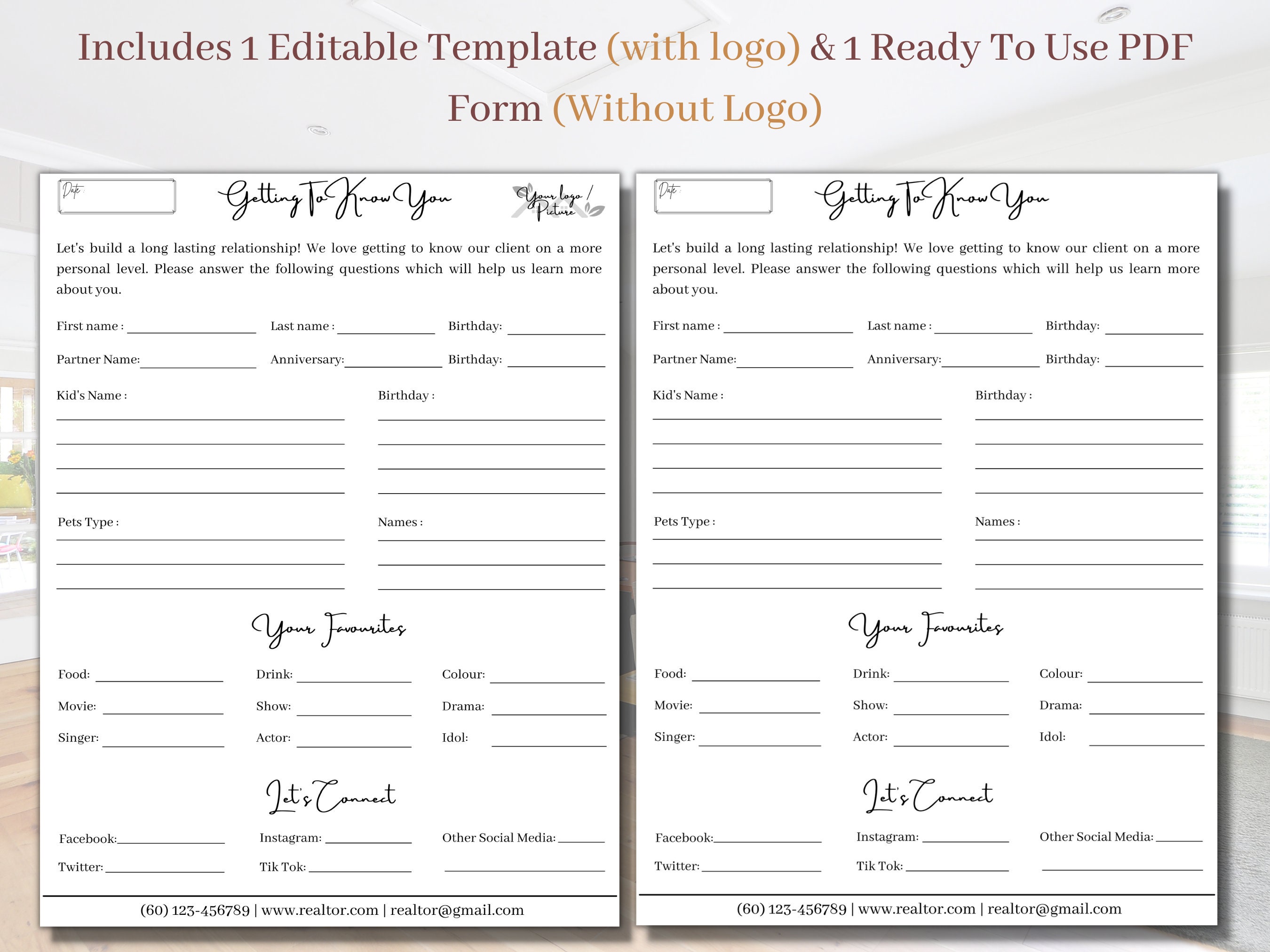 Getting to Know You Client or Company Employee Staff Questionnaire Form ...