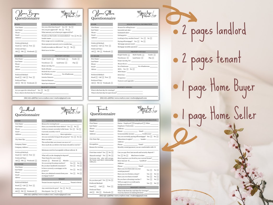 Client Bundle Real Estate Questionnaire Application Forms, Home Buyer ...