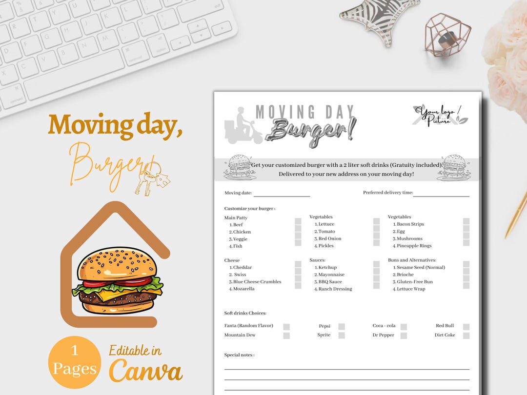 Burger Customization Form for Events, Moving Day Burger Order Form for ...