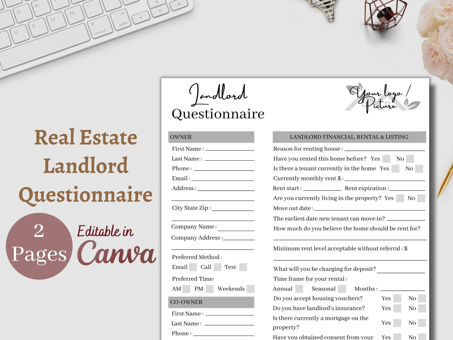 Landlord Home Rental Real Estate Questionnaire Application Sheet Form ...