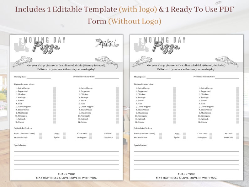 Pizza Personalized Party Order Form Closing Gift for Client, Real ...