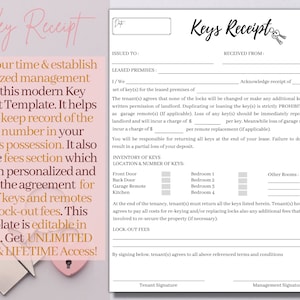Receipt of Keys, Tenant Rental Lease Property Keys Management Agreement ...