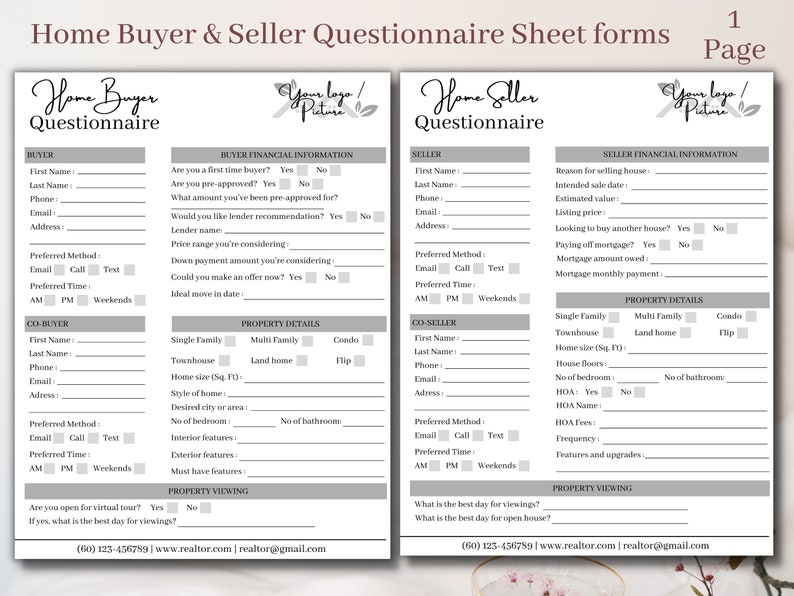 Client Bundle Real Estate Questionnaire Application Forms, Home Buyer ...